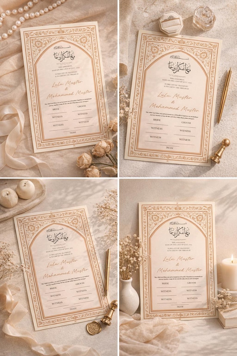 Nikkah Certificate – Editable Nikkah Contract | Islamic Nikkah Nama ...