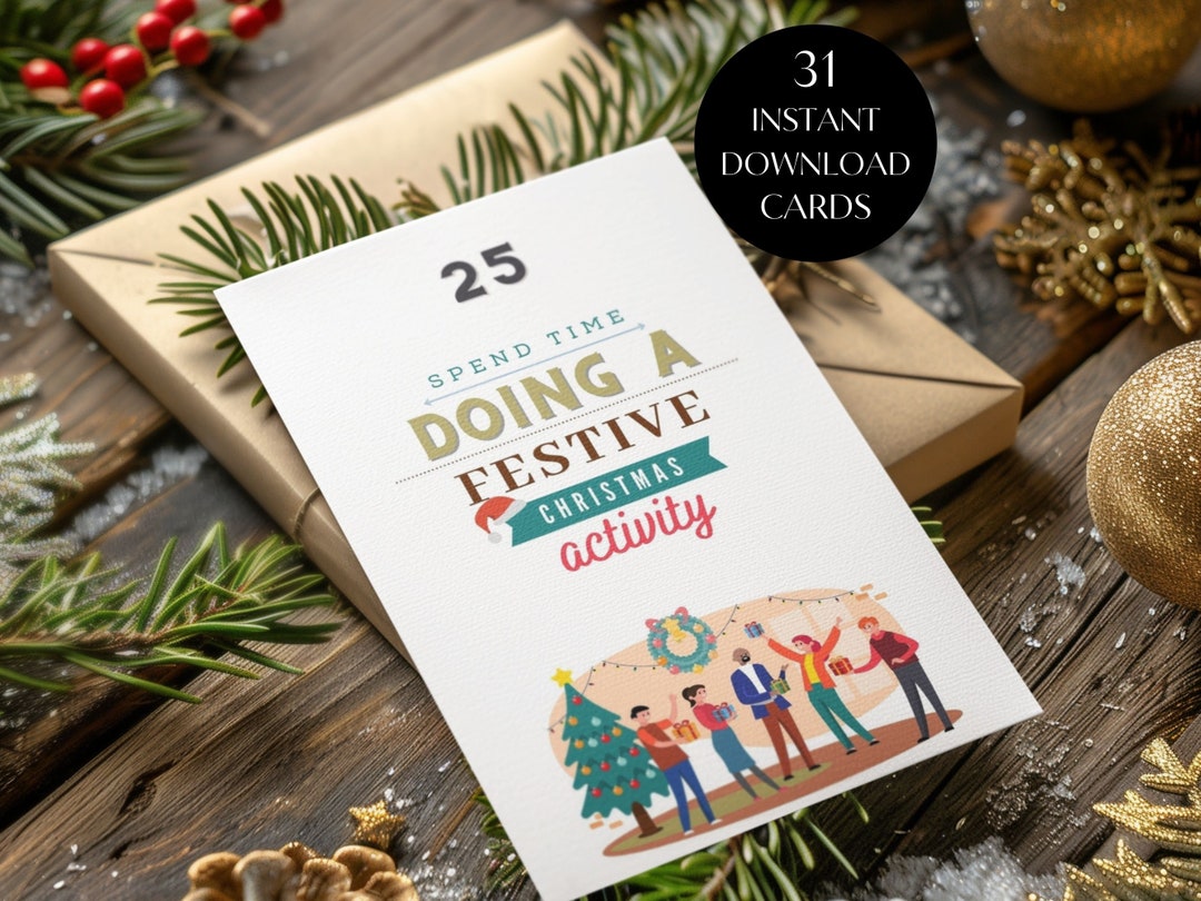 Printable Advent Calendar Cards, 31 Christmas and New Year Countdown ...