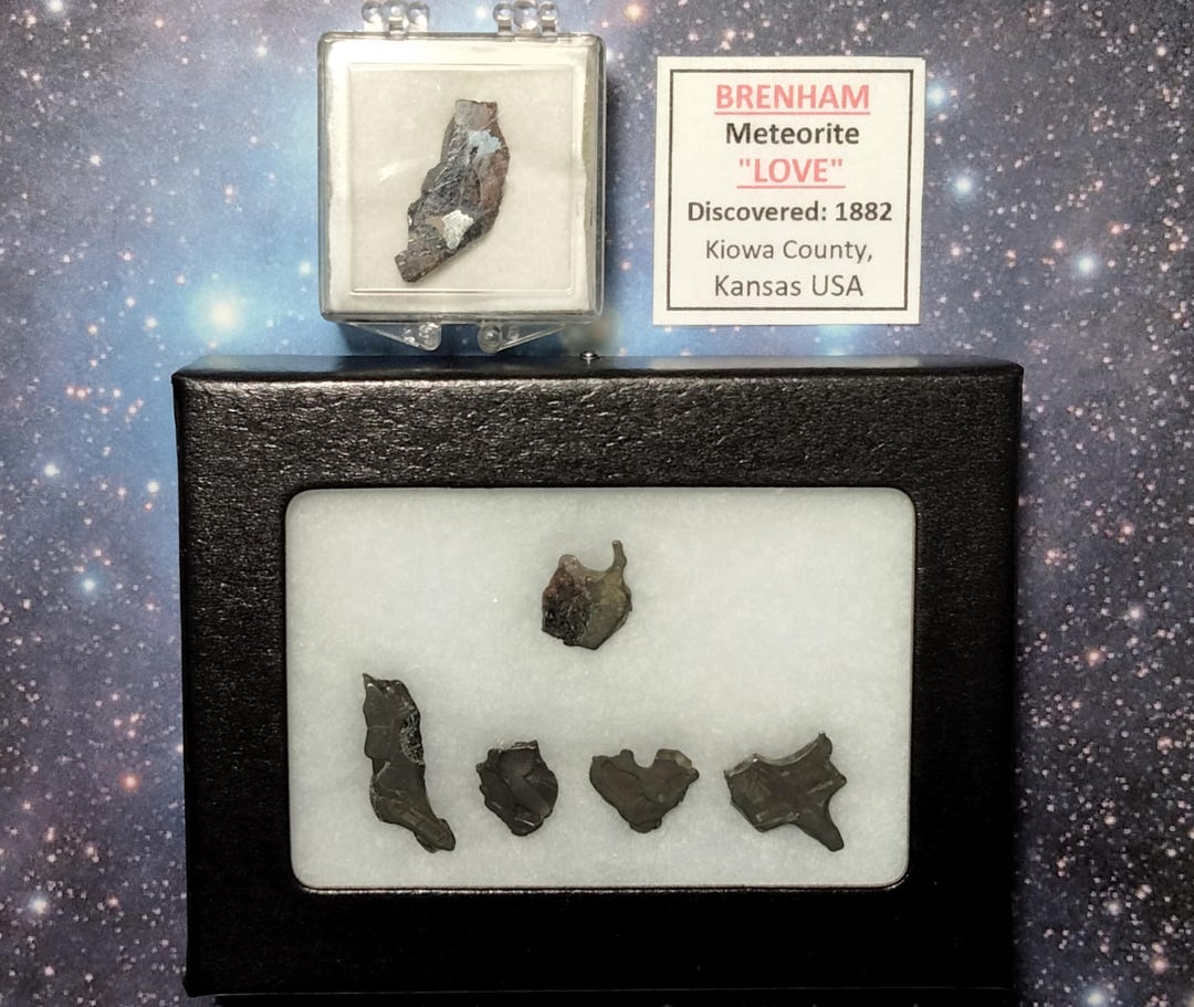 BRENHAM Meteorite LOVE Display Rare Meteorite Writing With Brenham Pallasite Slice Specimen ...
