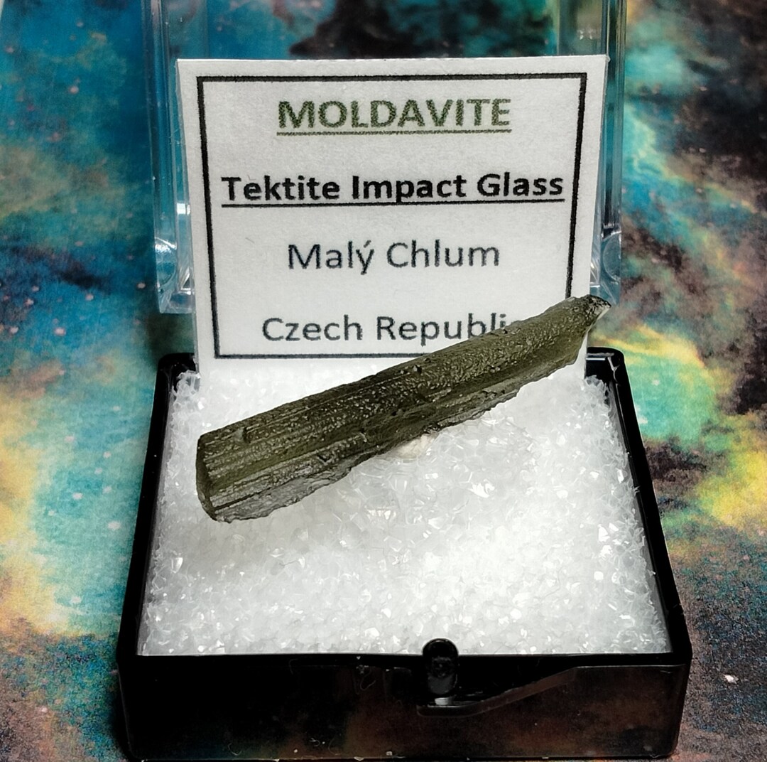 Rare MOLDAVITE Long Skinny Tektite Meteorite Impact Glass in Perky Box ...