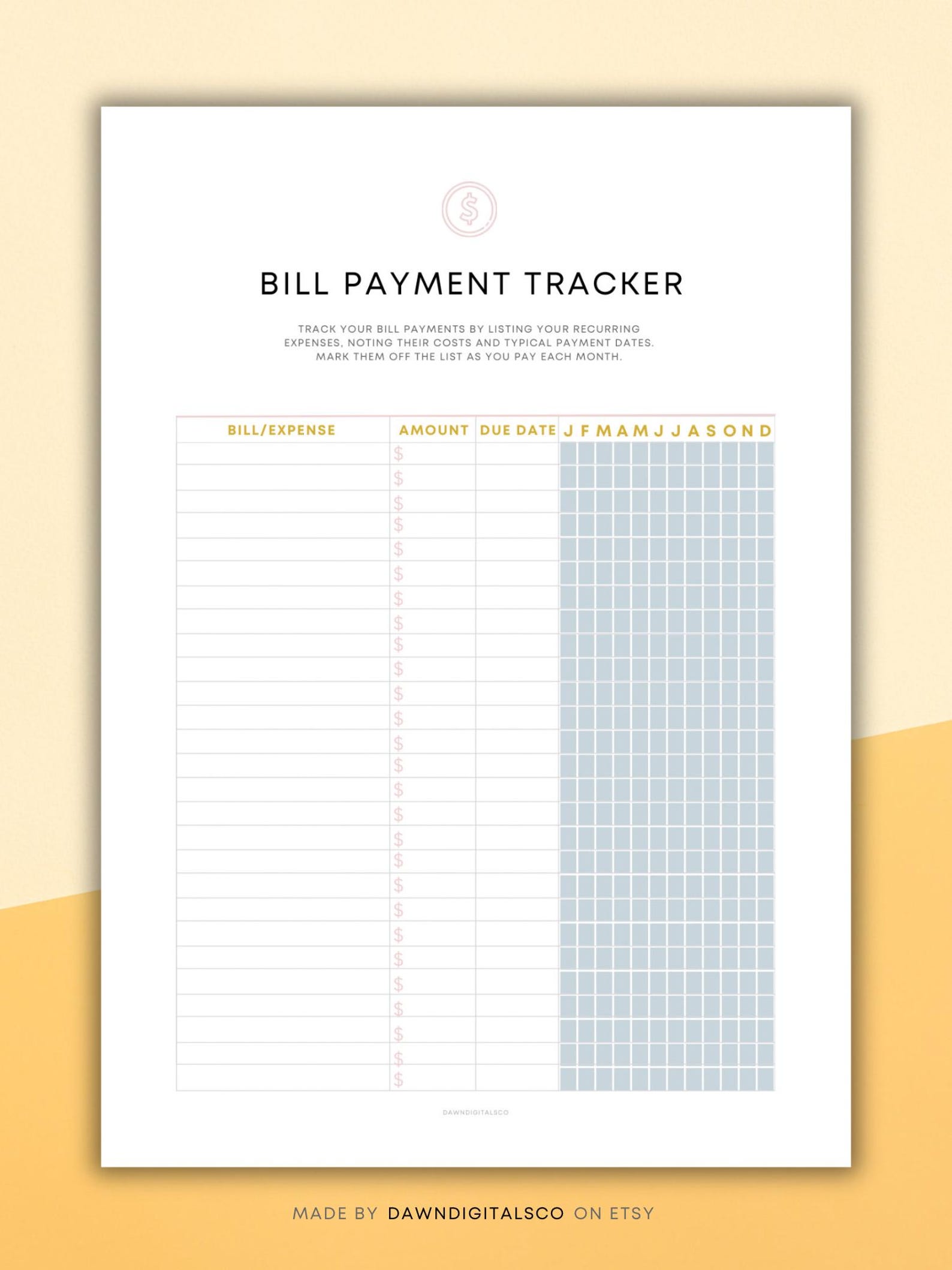 Bill Payment Tracker, Bill Tracker, Bill Payment Tracker Printable ...
