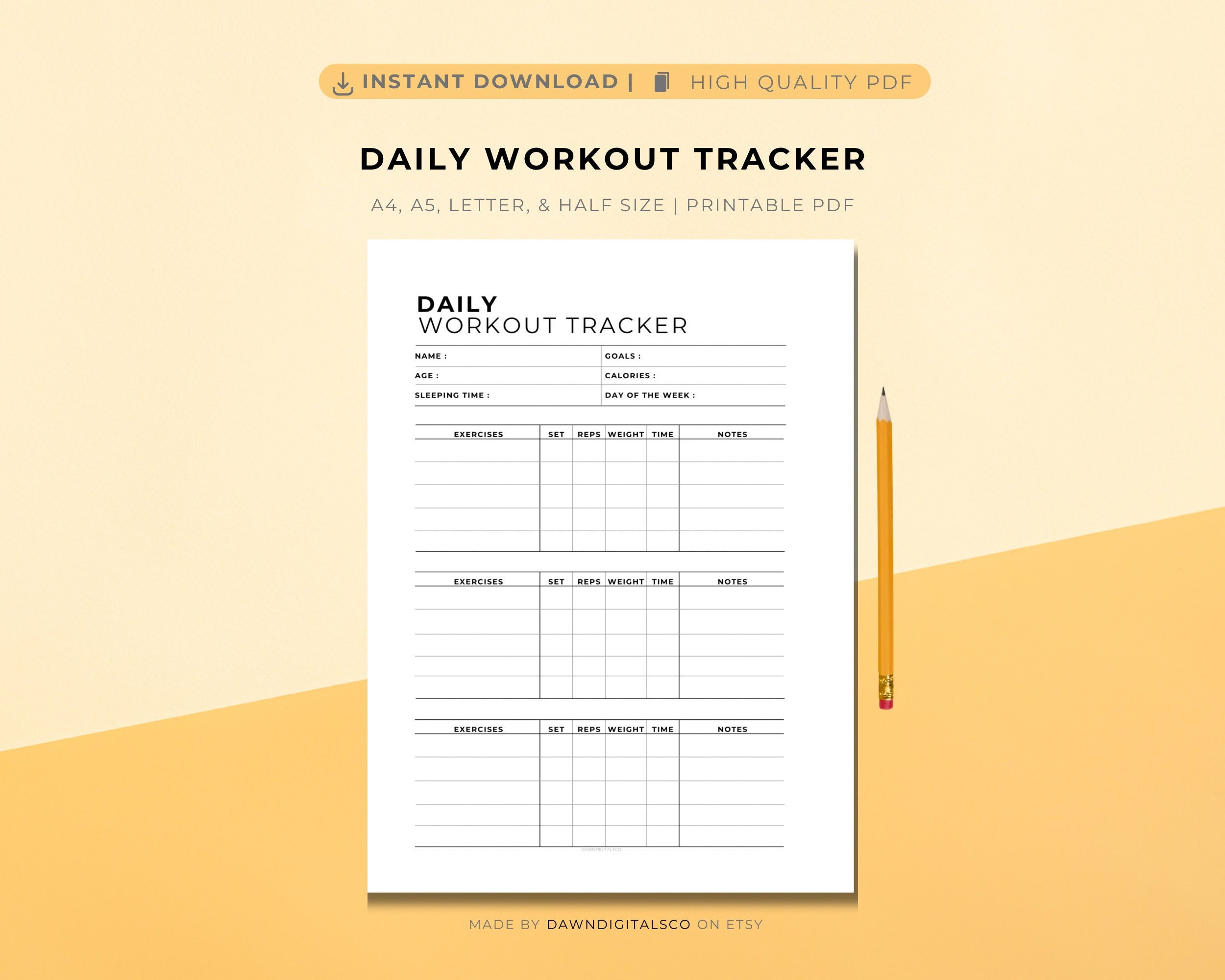 Daily Workout Tracker, Exercise Log, Gym Log, Workout Log, Fitness Log ...