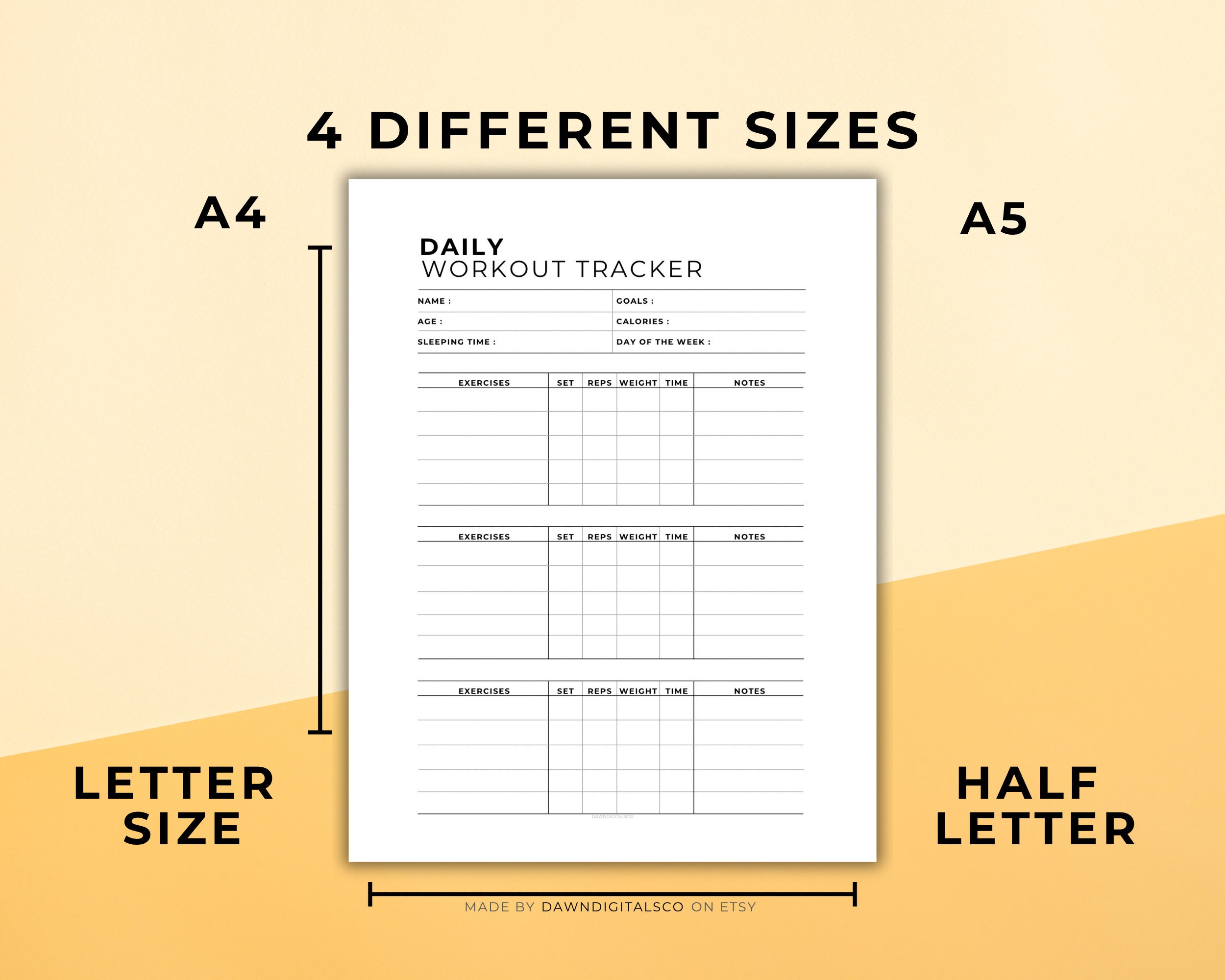 Daily Workout Tracker, Exercise Log, Gym Log, Workout Log, Fitness Log ...