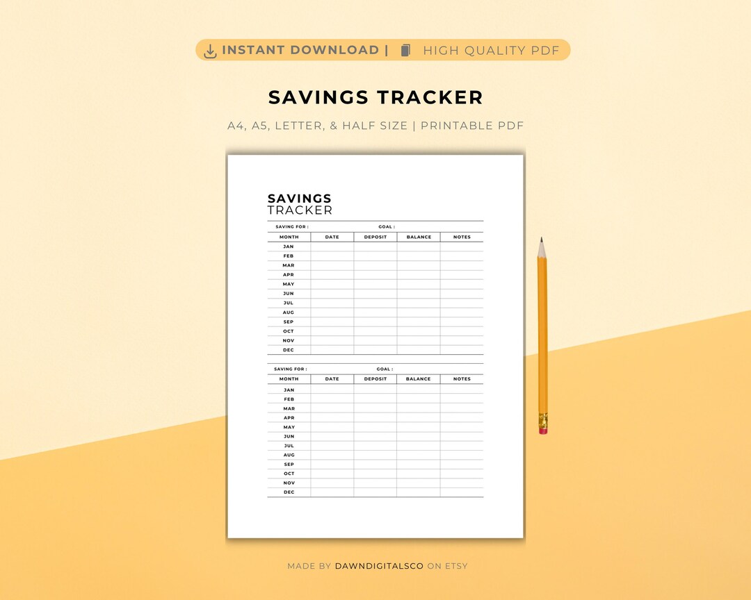 Savings Tracker, Save Money Tracker, Budget Savings Plan, Goal Savings ...