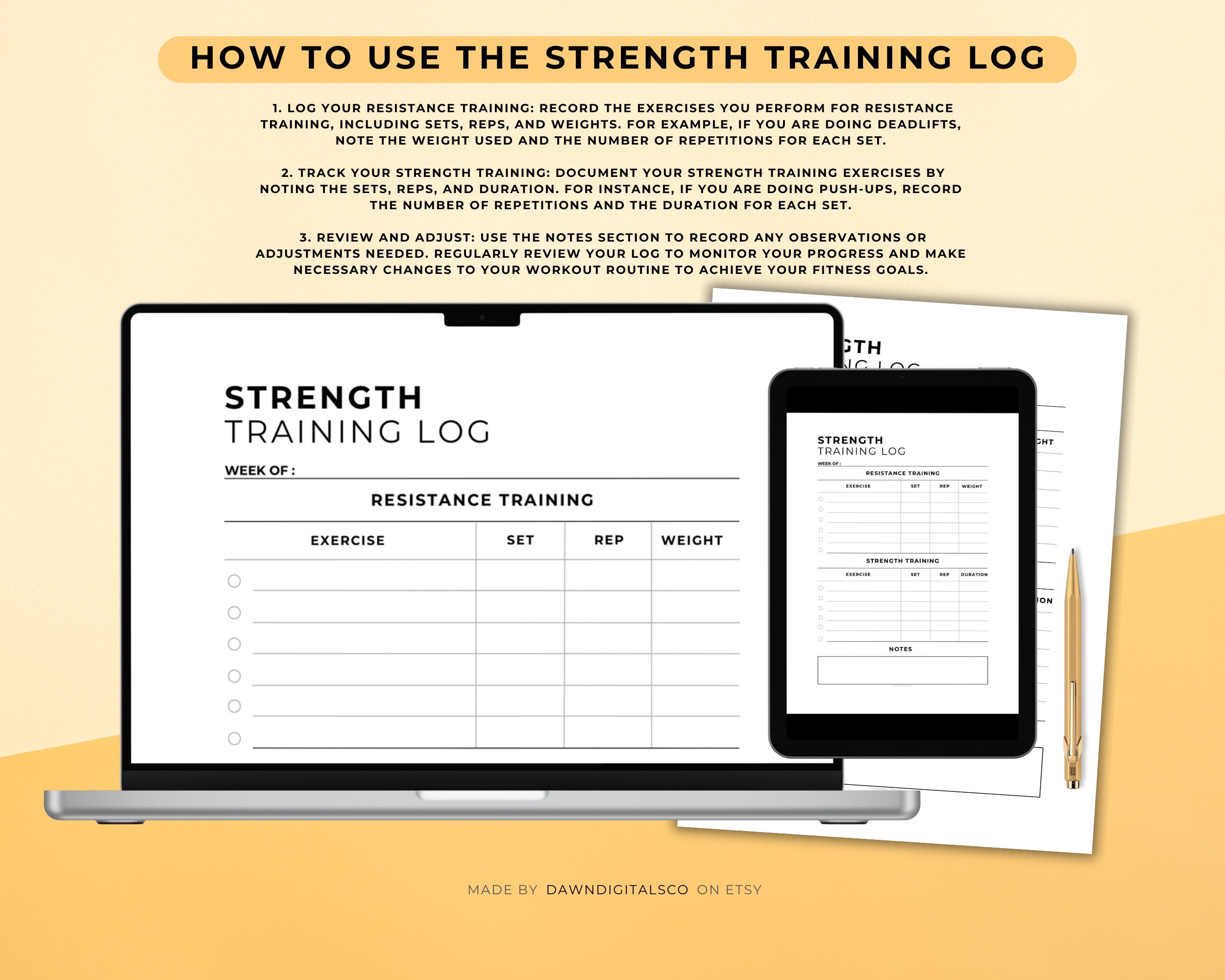 Strength Training Log, Exercise Log, Gym Log, Strength Log, Cardio Log ...
