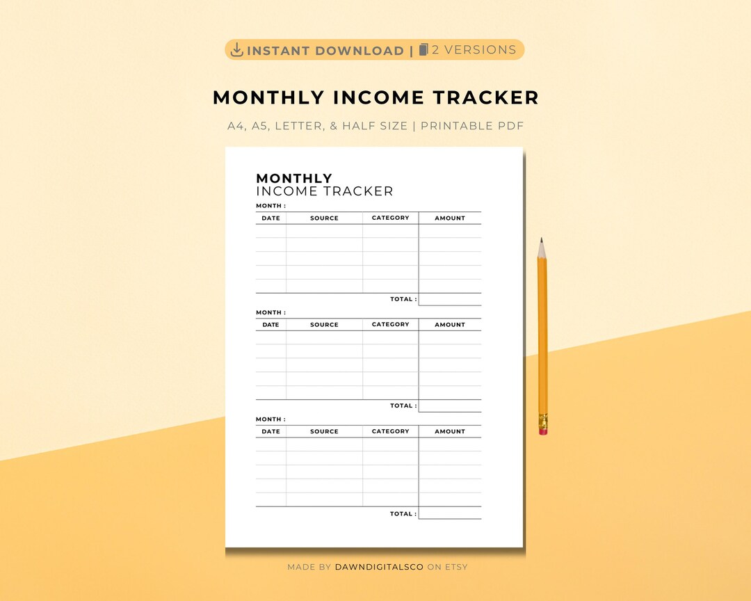 Monthly Income Tracker, Monthly Income Log, Income Record Sheet, Track ...
