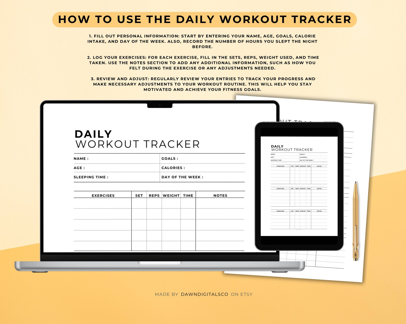 Daily Workout Tracker, Exercise Log, Gym Log, Workout Log, Fitness Log ...