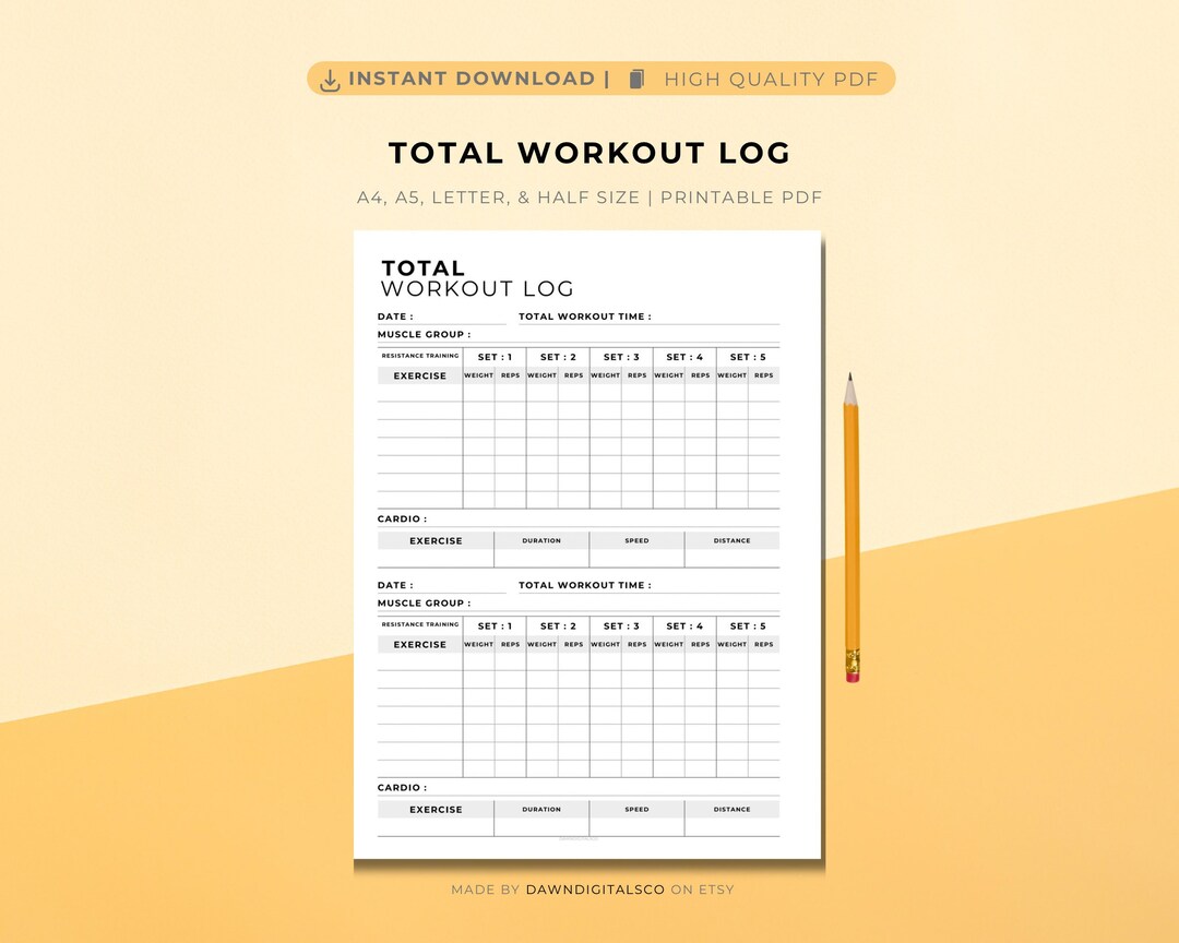 Total Workout Log, Exercise Log, Workout Log, Fitness Log, Training Log, Cardio Log, Strength ...