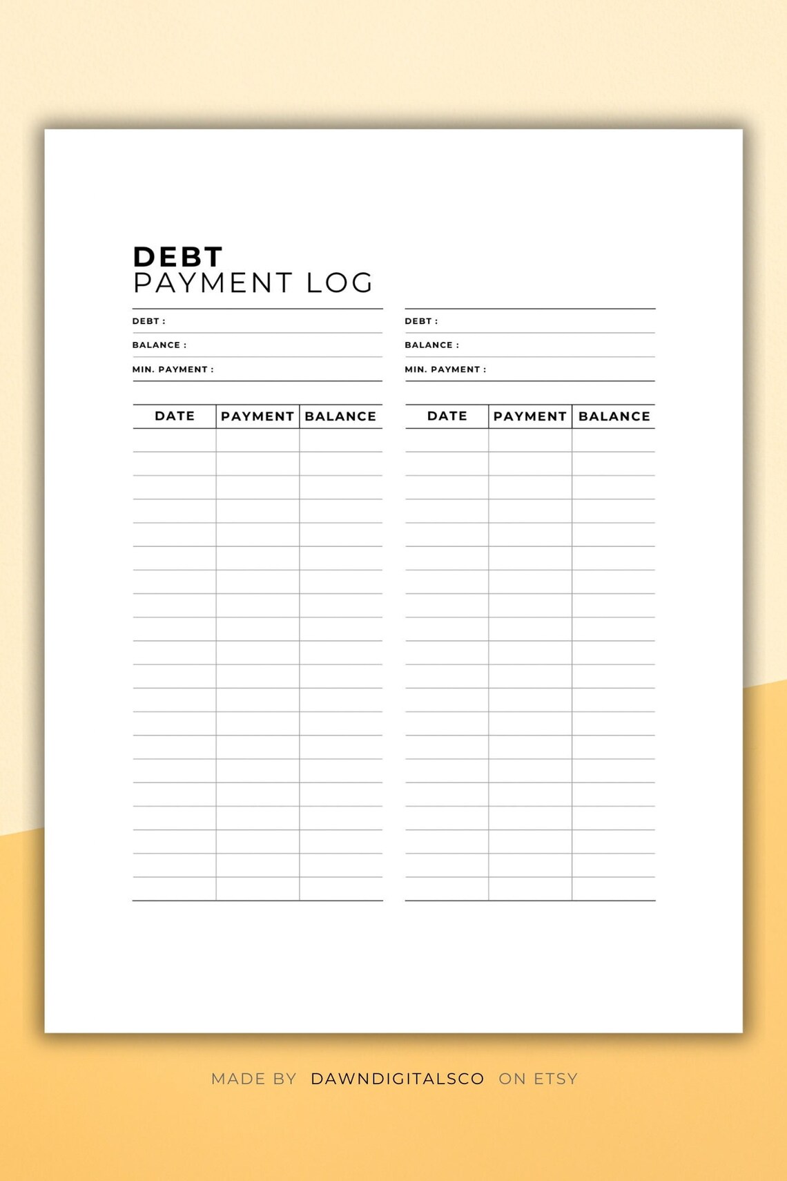 Debt Payment Log, Budget Tracker, Debt Planner, Bill Tracker, Finance ...