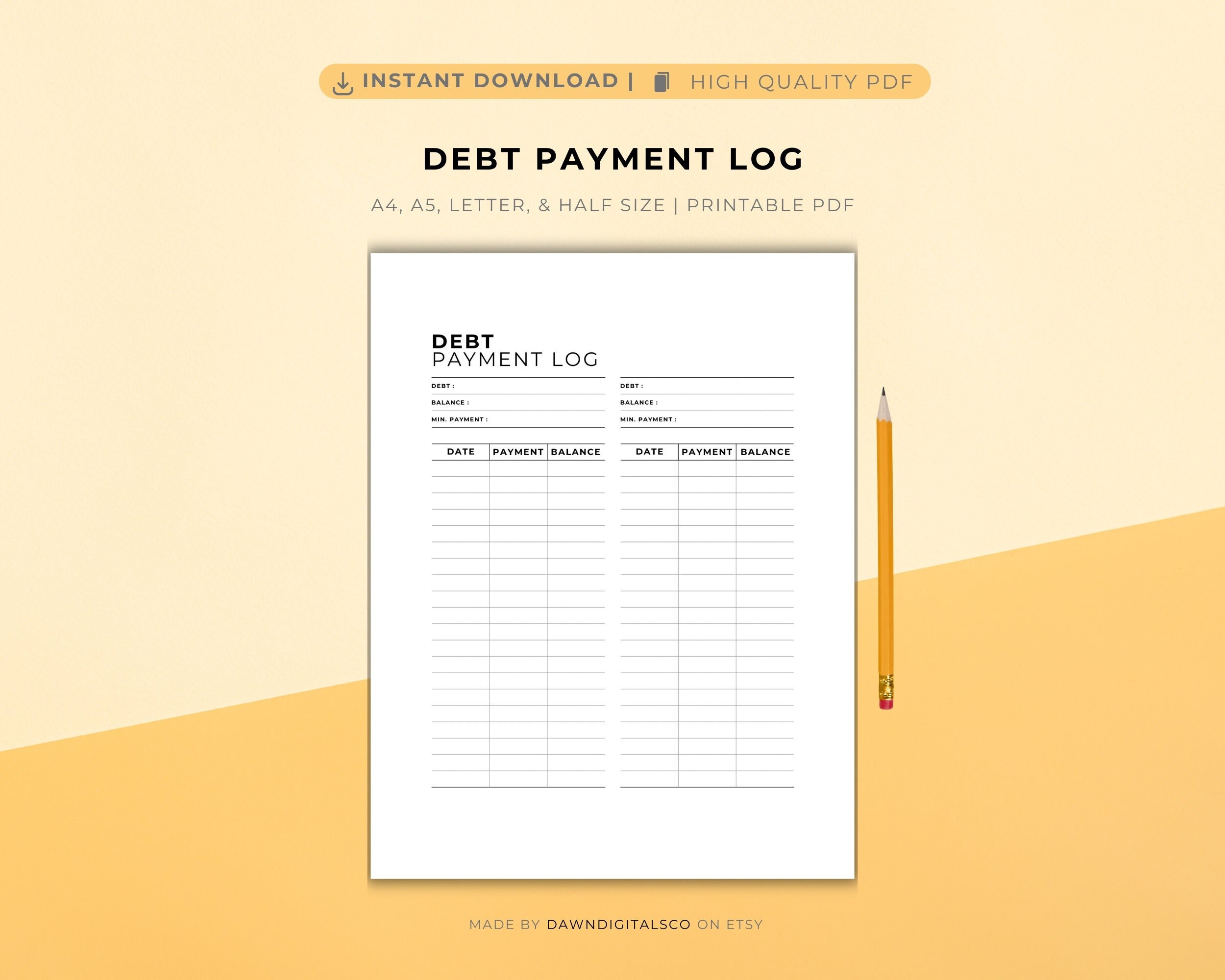 Debt Payment Log, Budget Tracker, Debt Planner, Bill Tracker, Finance ...
