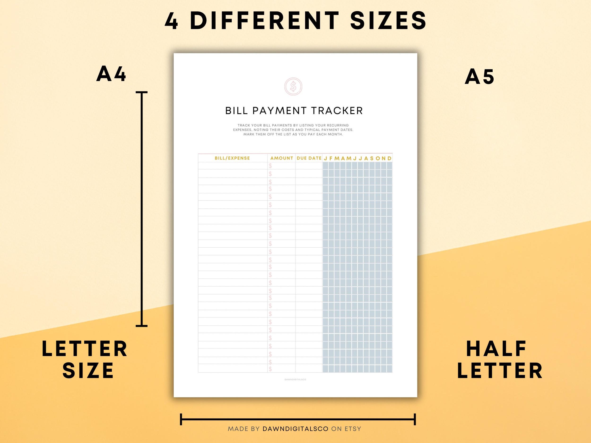 Bill Payment Tracker, Bill Tracker, Bill Payment Tracker Printable ...