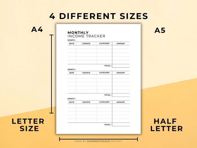 Monthly Income Tracker, Monthly Income Log, Income Record Sheet, Track ...