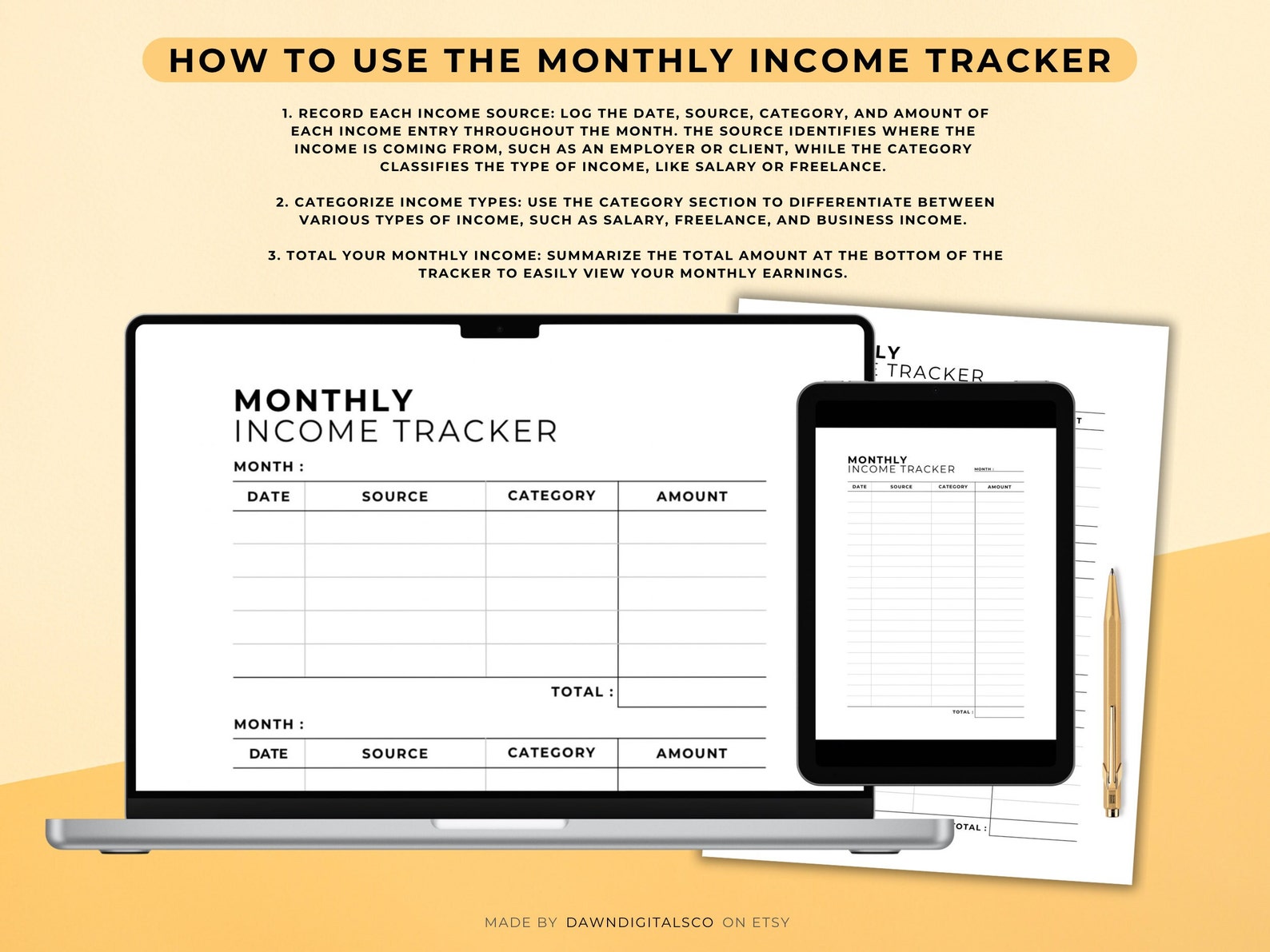 Monthly Income Tracker, Monthly Income Log, Income Record Sheet, Track ...