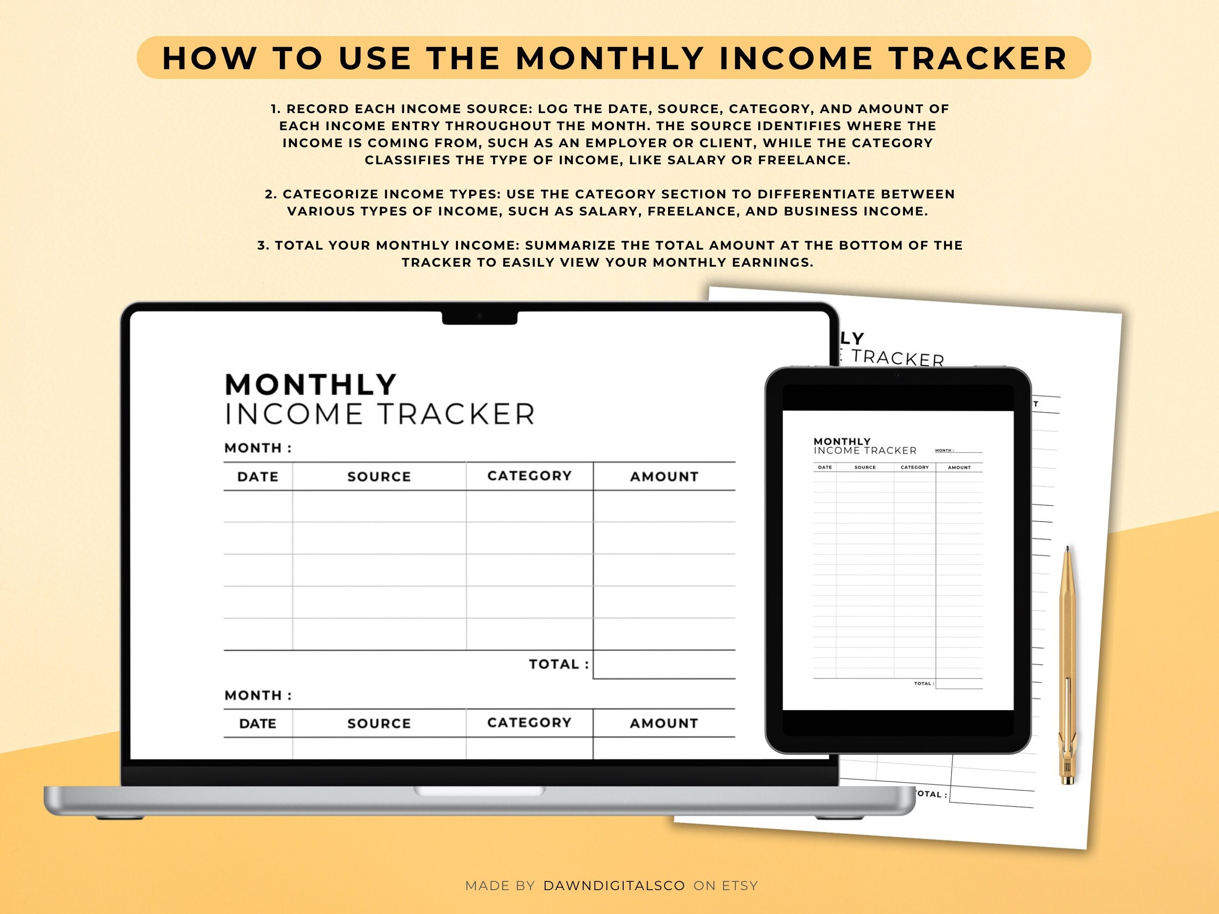 Monthly Income Tracker, Monthly Income Log, Income Record Sheet, Track ...