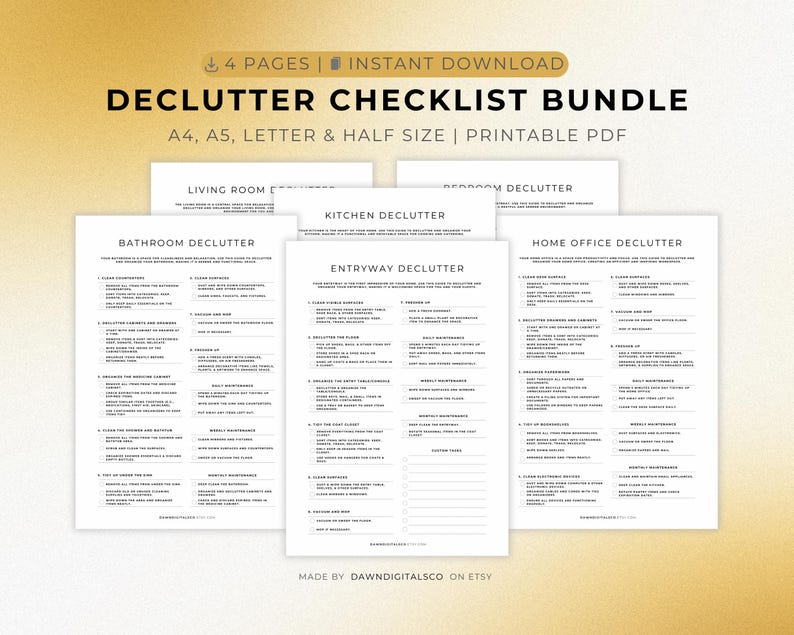 Declutter Checklist, Printable Cleaning Schedule, Home Organization, Minimalist Printable ...