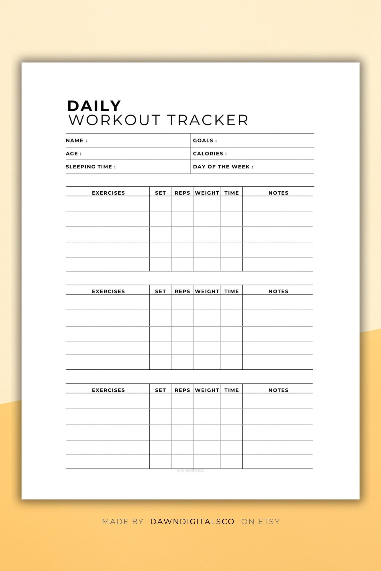 Daily Workout Tracker, Exercise Log, Gym Log, Workout Log, Fitness Log ...