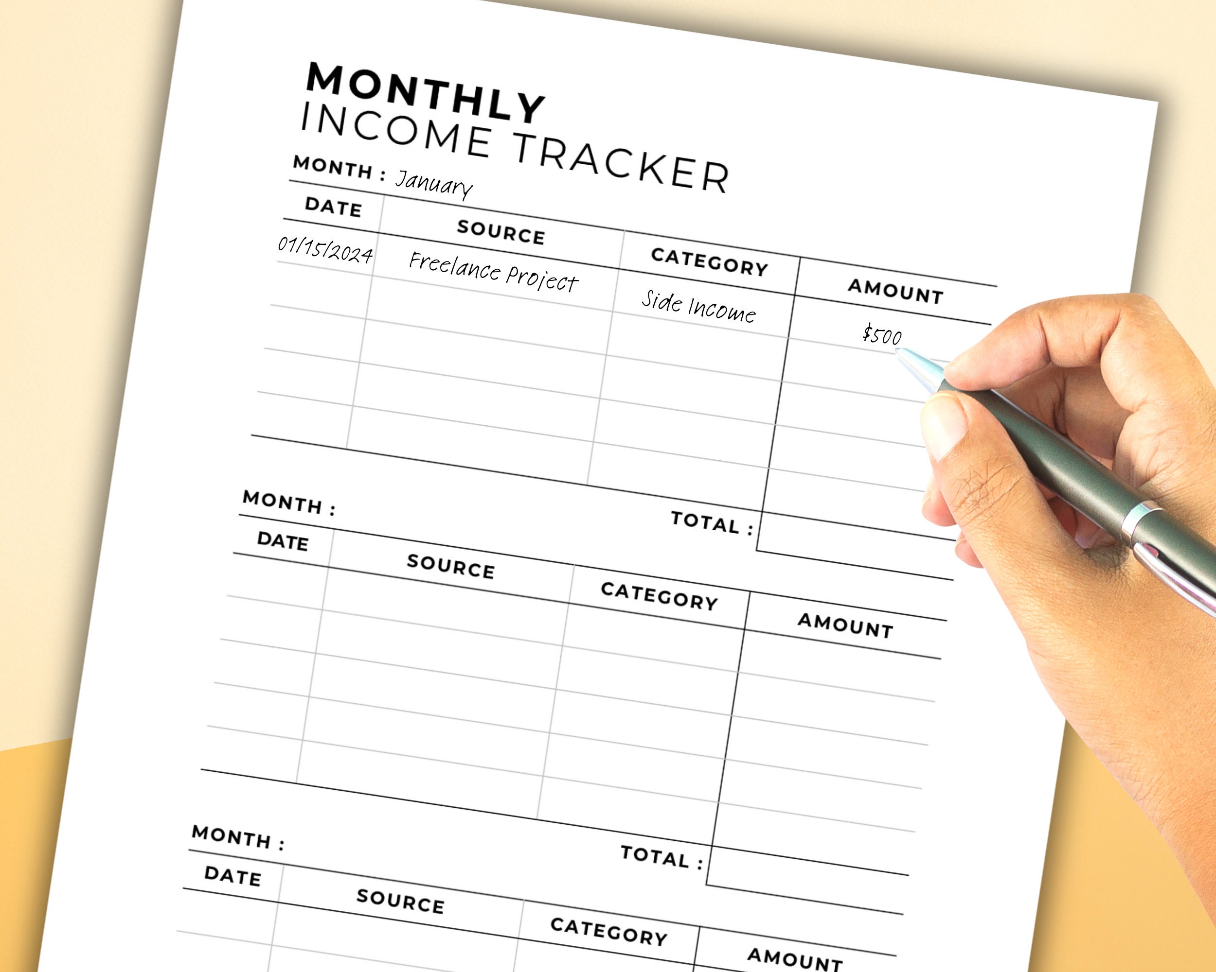 Monthly Income Tracker, Monthly Income Log, Income Record Sheet, Track ...