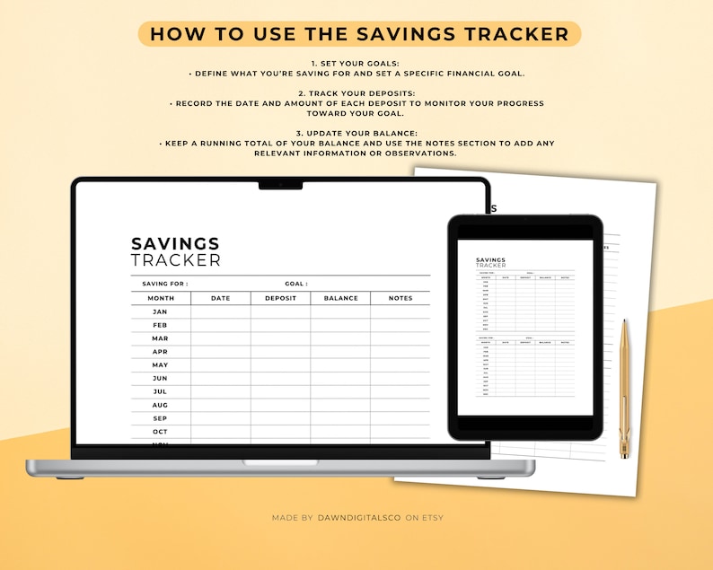 Savings Tracker, Save Money Tracker, Budget Savings Plan, Goal Savings ...