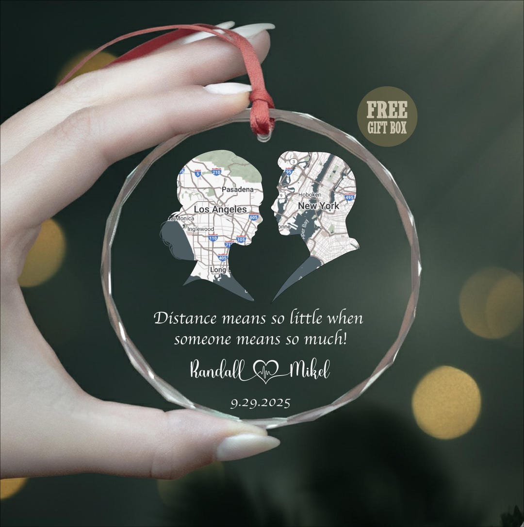 Personalized Long Distance Map Ornament, Custom Couple Relationship ...