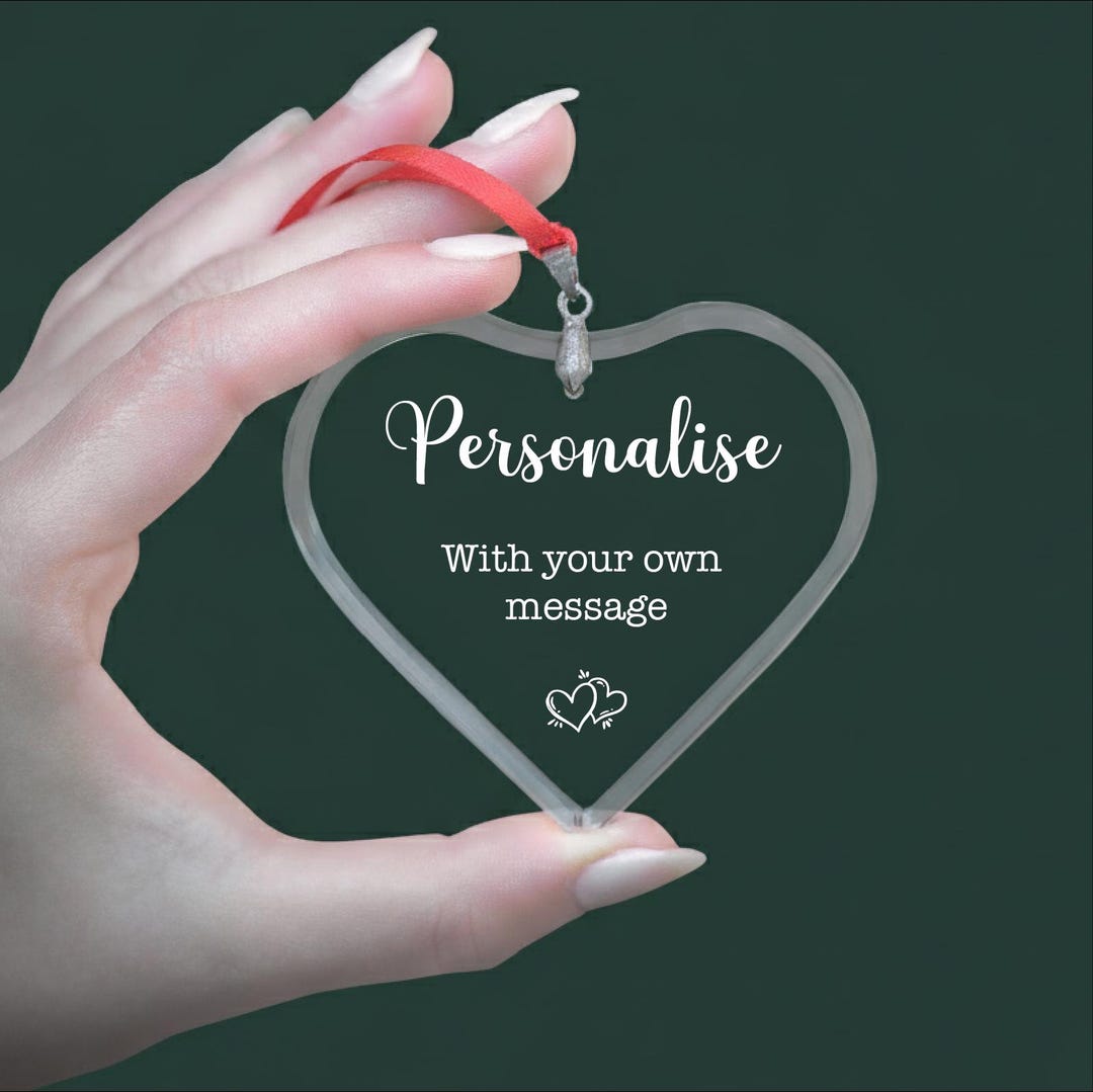 Personalized Glass Heart Ornament, Custom Text, Memorial Gift - Etsy