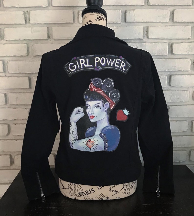 Girl Power Hand Painted Moto Jacket Medium - Etsy