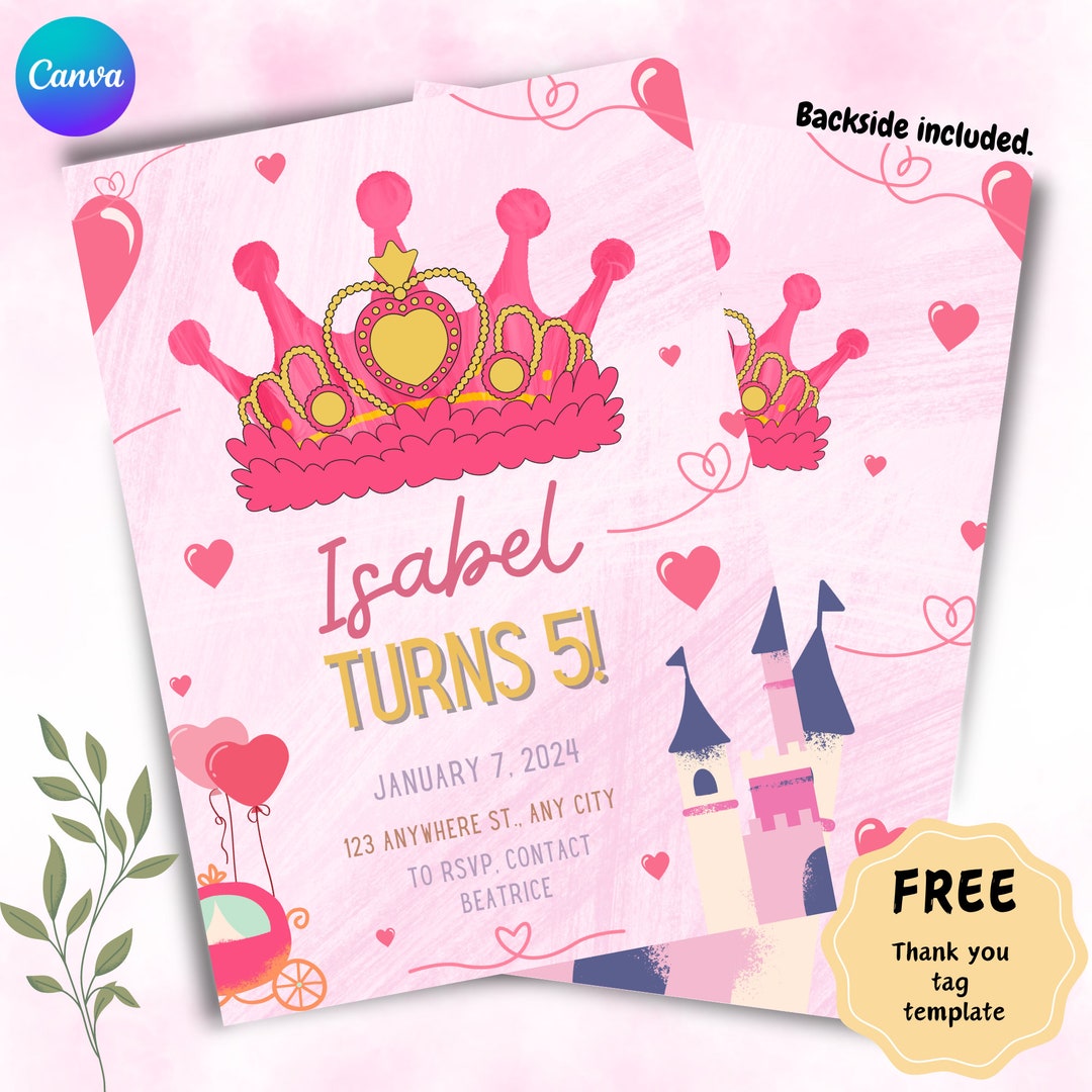 Crown Invitation Printable, Princess Editable Template, Birthday Invite ...