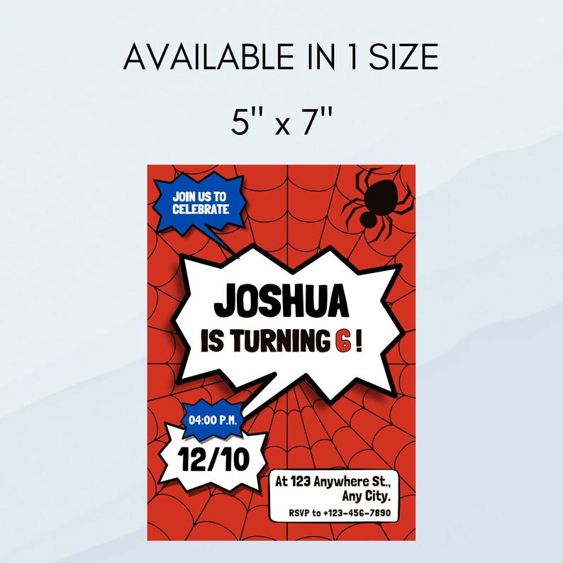 Spider Invitation Printable, Spiderman Editable Template, Birthday ...