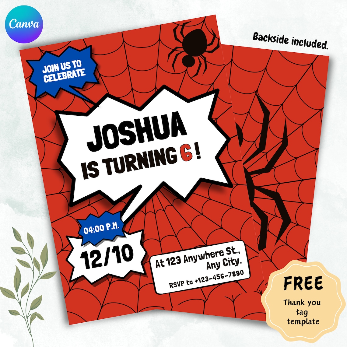Spider Invitation Printable, Spiderman Editable Template, Birthday ...