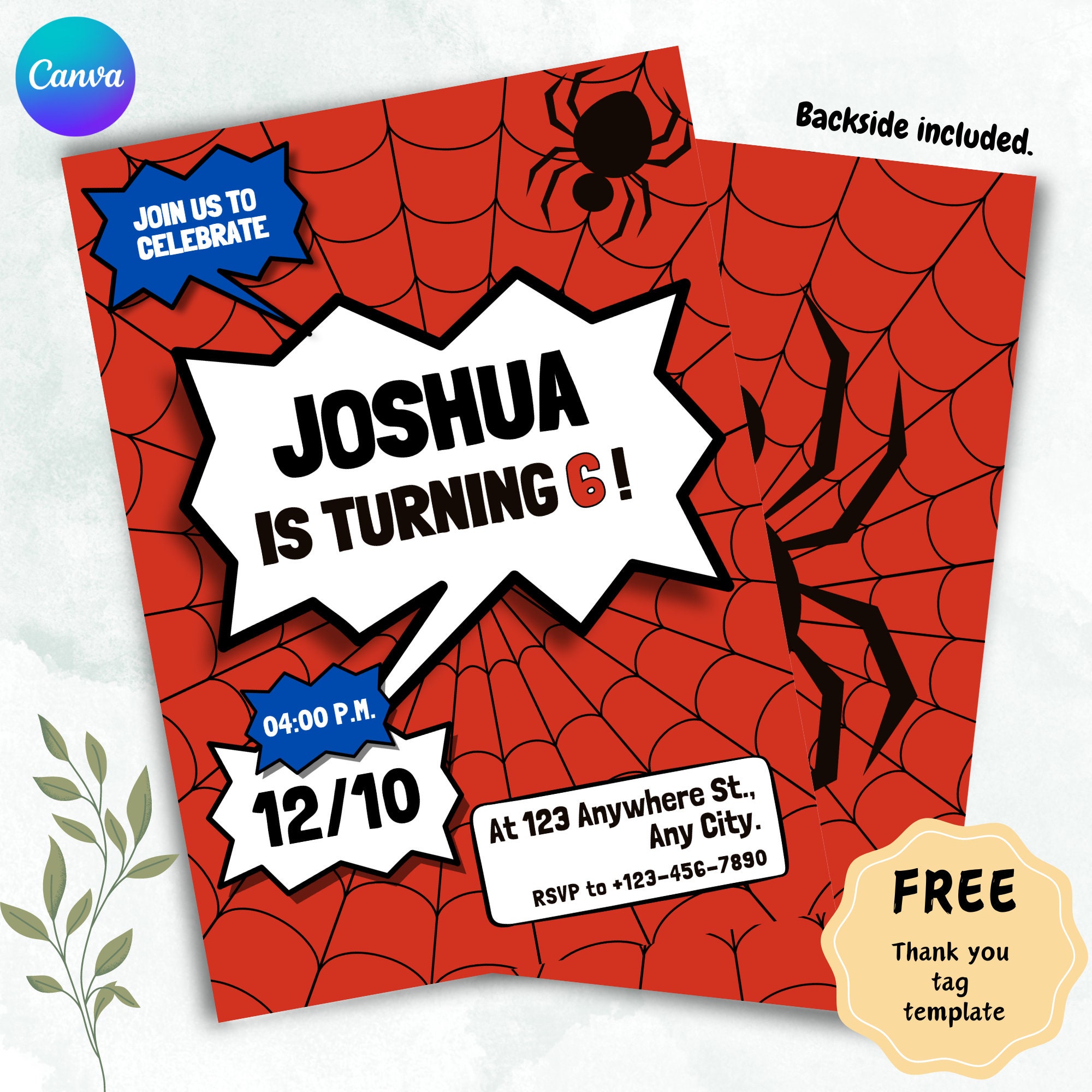 Spider Invitation Printable, Spiderman Editable Template, Birthday ...