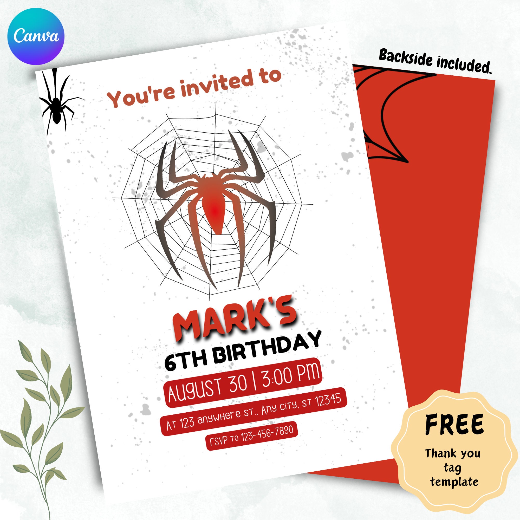 Spider Invitation Printable, Spiderman Editable Template, Birthday ...