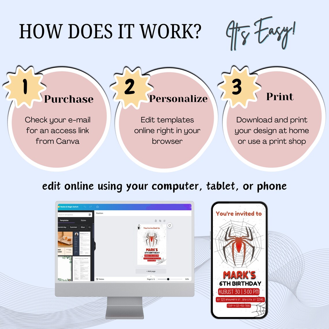 Spider Invitation Printable, Spiderman Editable Template, Birthday ...