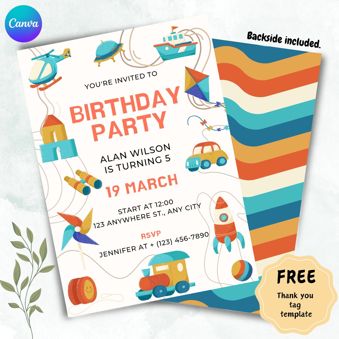 Transportation Invitation Printable, Cloud Editable Template, Birthday ...