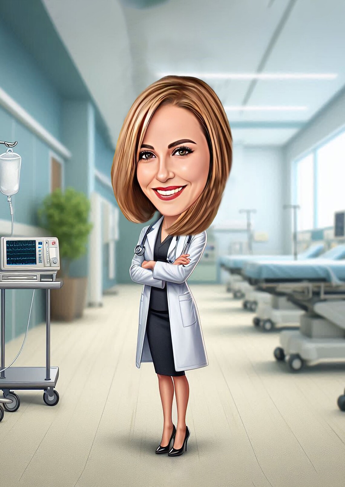 Custom Women Doctor Caricature Cartoon Portrait Women in Medicine Field ...