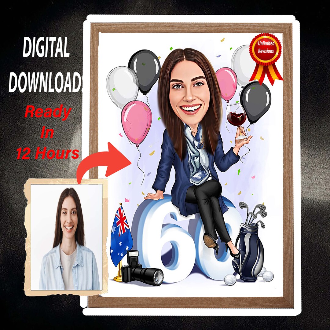 Personalized 60th Birthday Caricature From Photos, Happy Birthday ...