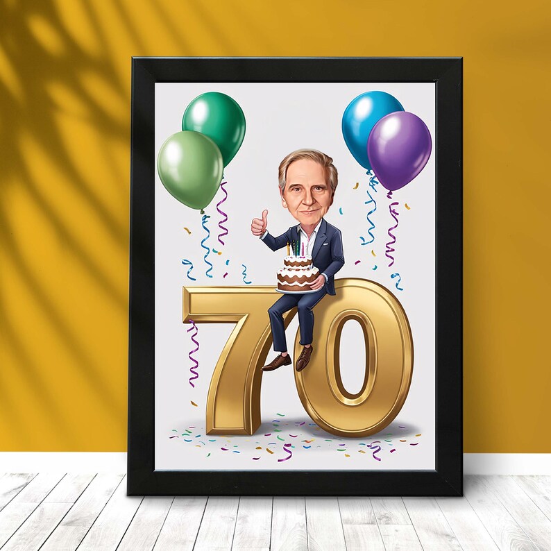Personalized 70th Birthday Cartoon Portrait: Custom Caricature (digital ...