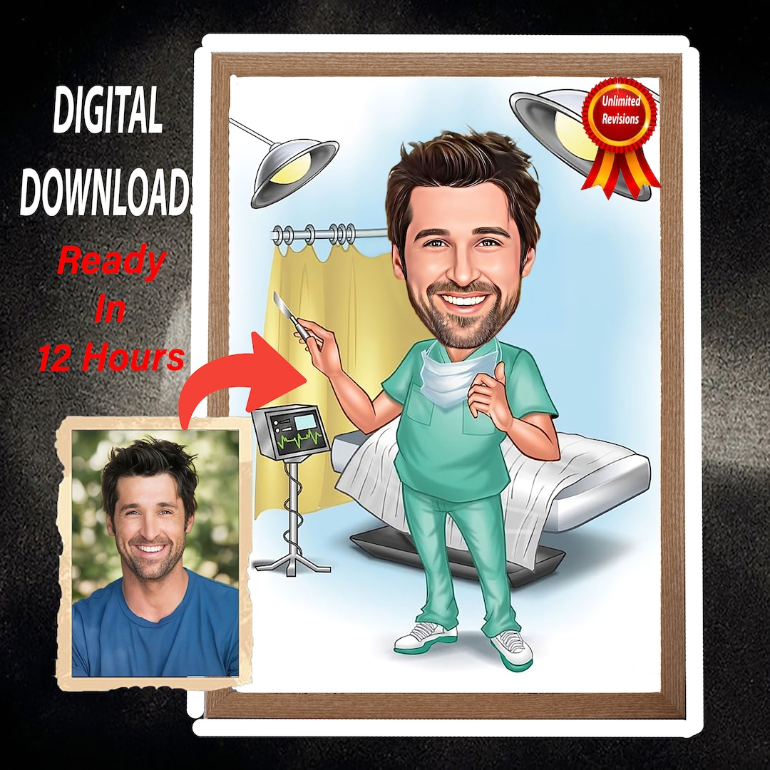 Custom Surgeon Cartoon Portrait, Surgeon Caricature, Gift for Surgeon ...