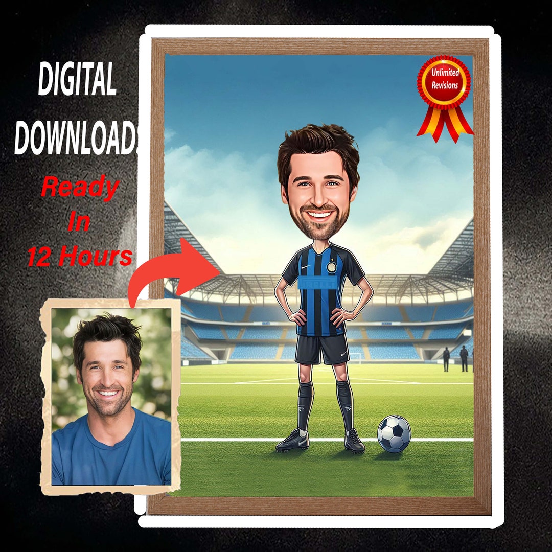 Inter Milan Soccer Player Cartoon Portrait: Custom Caricature (digital ...