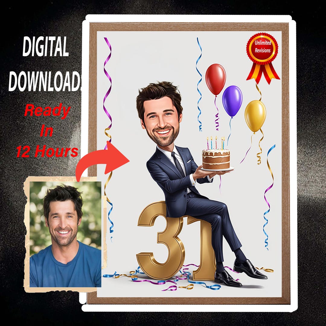 31st Birthday Cartoon Portrait | 31st Birthday Gift | Invitation 31st ...