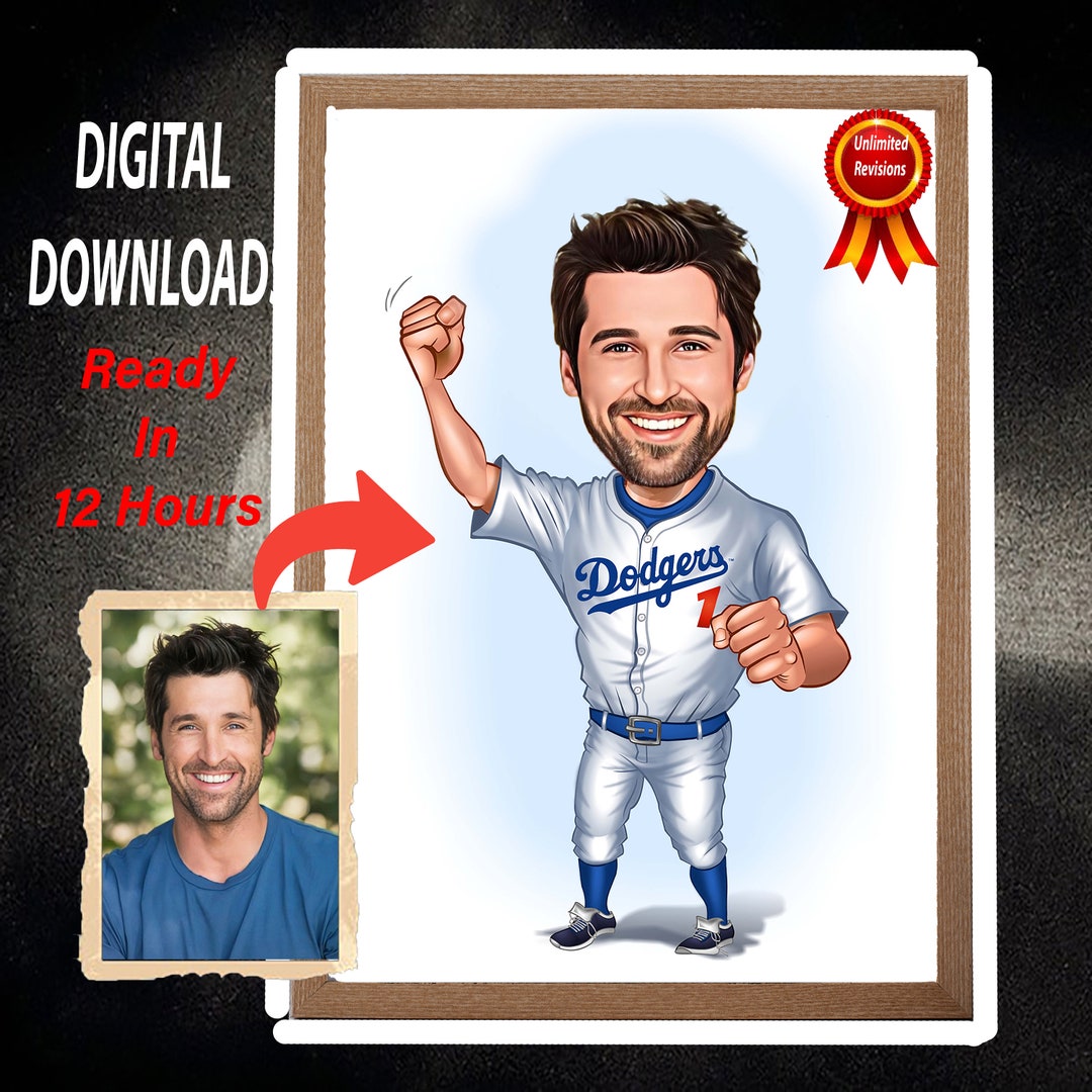 Custom Baseball Player Cartoon Portrait, Baseball Caricature, Gift for ...