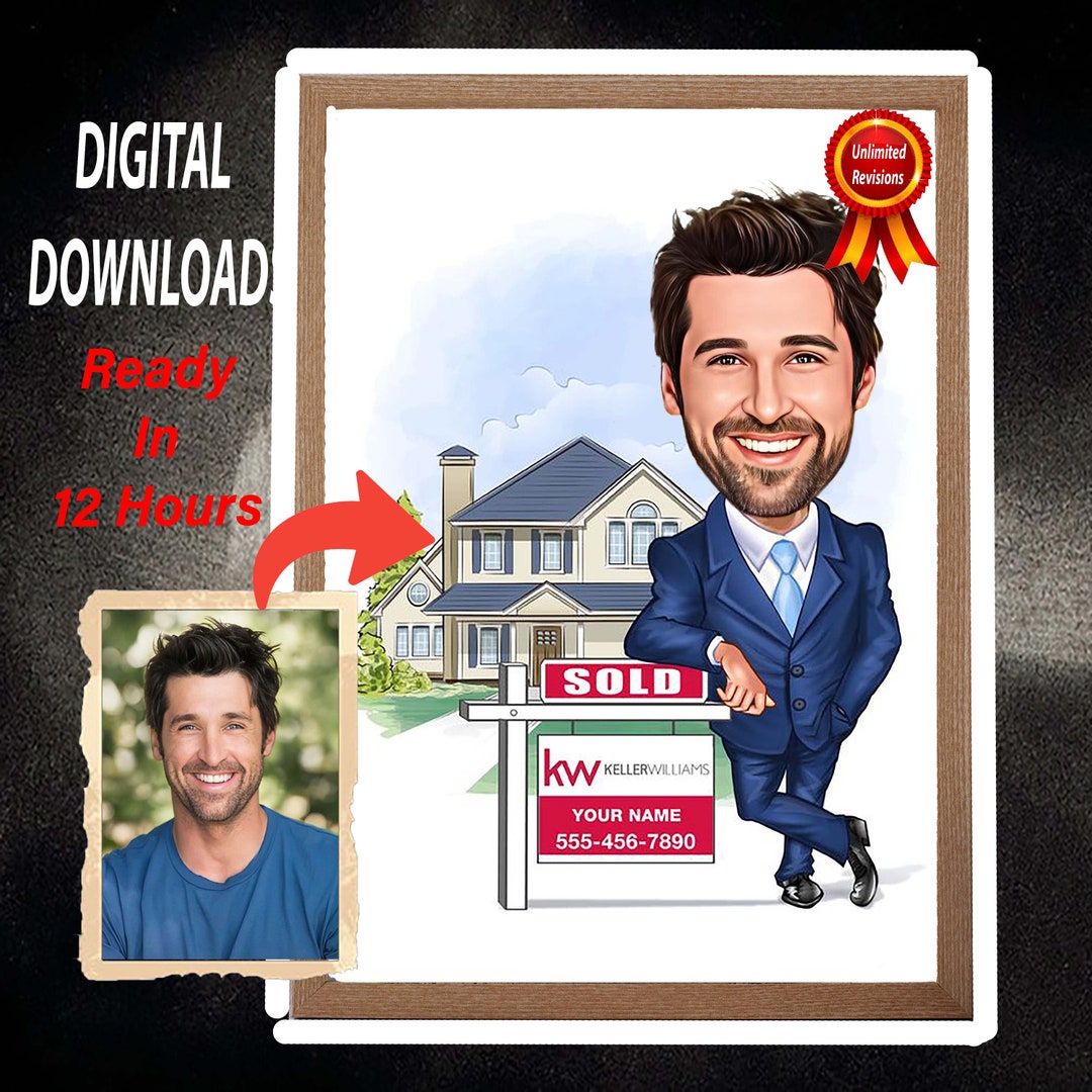 Custom Realtor Cartoon Portrait, Realtor Caricature, Realtor Gift, Real ...