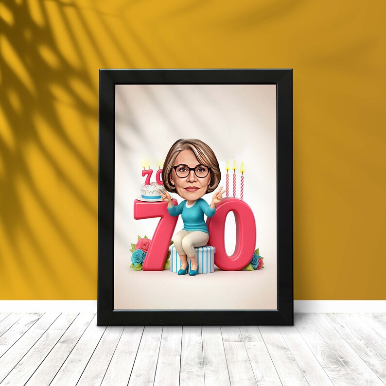 Personalized 70th Birthday Caricature, Photo to Cartoon Gift (digital ...