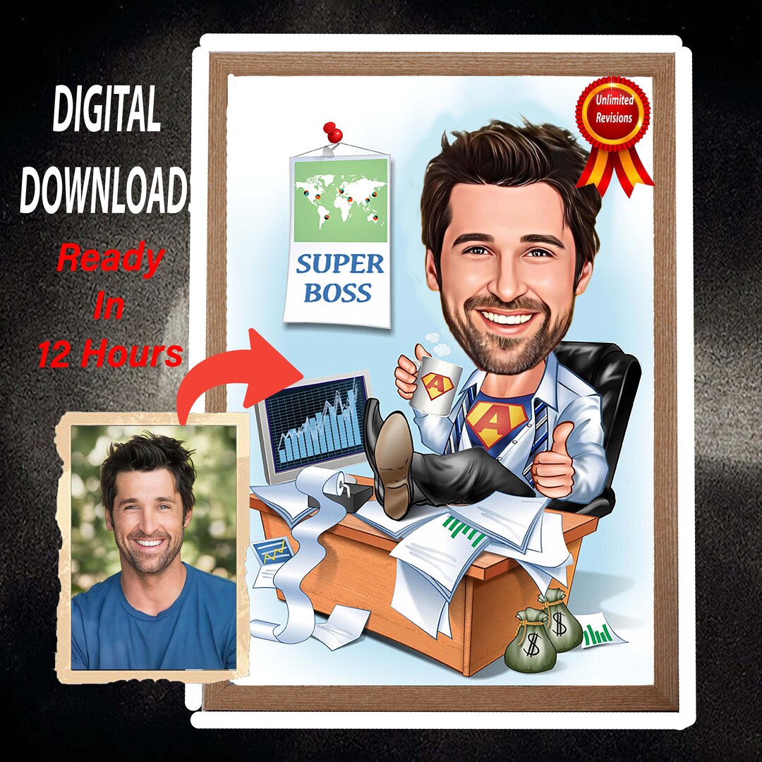 Male Boss Gift, Boss Caricature Drawing From Photo, Funny Cartoon ...