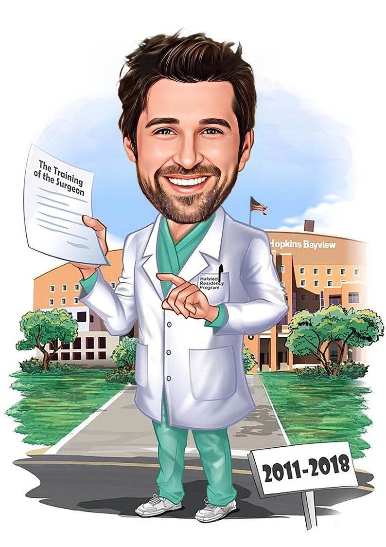 Custom Male Doctor Caricature Cartoon Portrait Women in Medicine Field ...