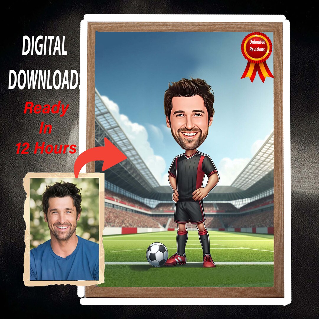 Personalized Soccer Player Cartoon Portrait, Custom Soccer Player ...