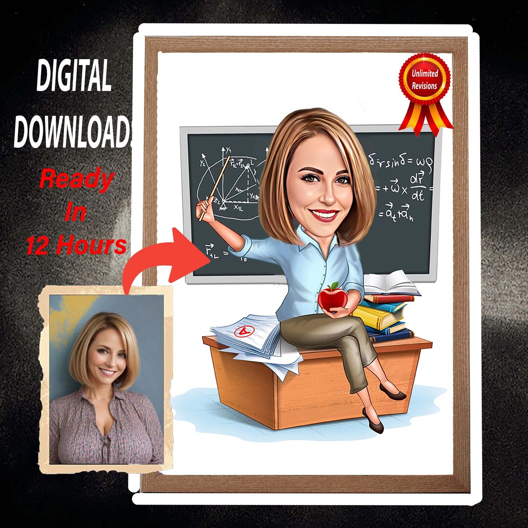 Physics Teacher Cartoon Portrait, Physics Teacher Caricature, Gift for ...