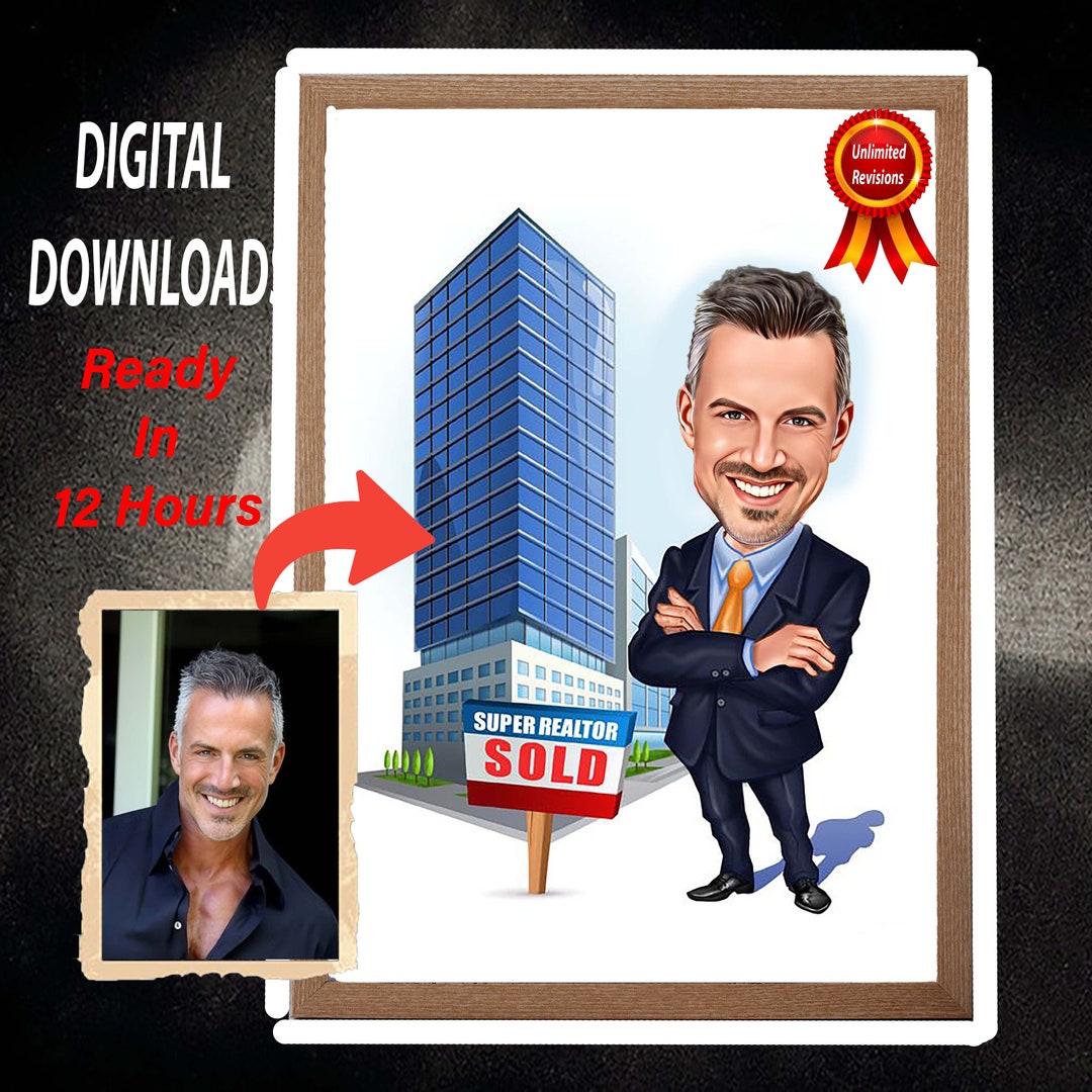 Custom Realtor Cartoon Portrait, Realtor Caricature, Realtor Gift, Real ...