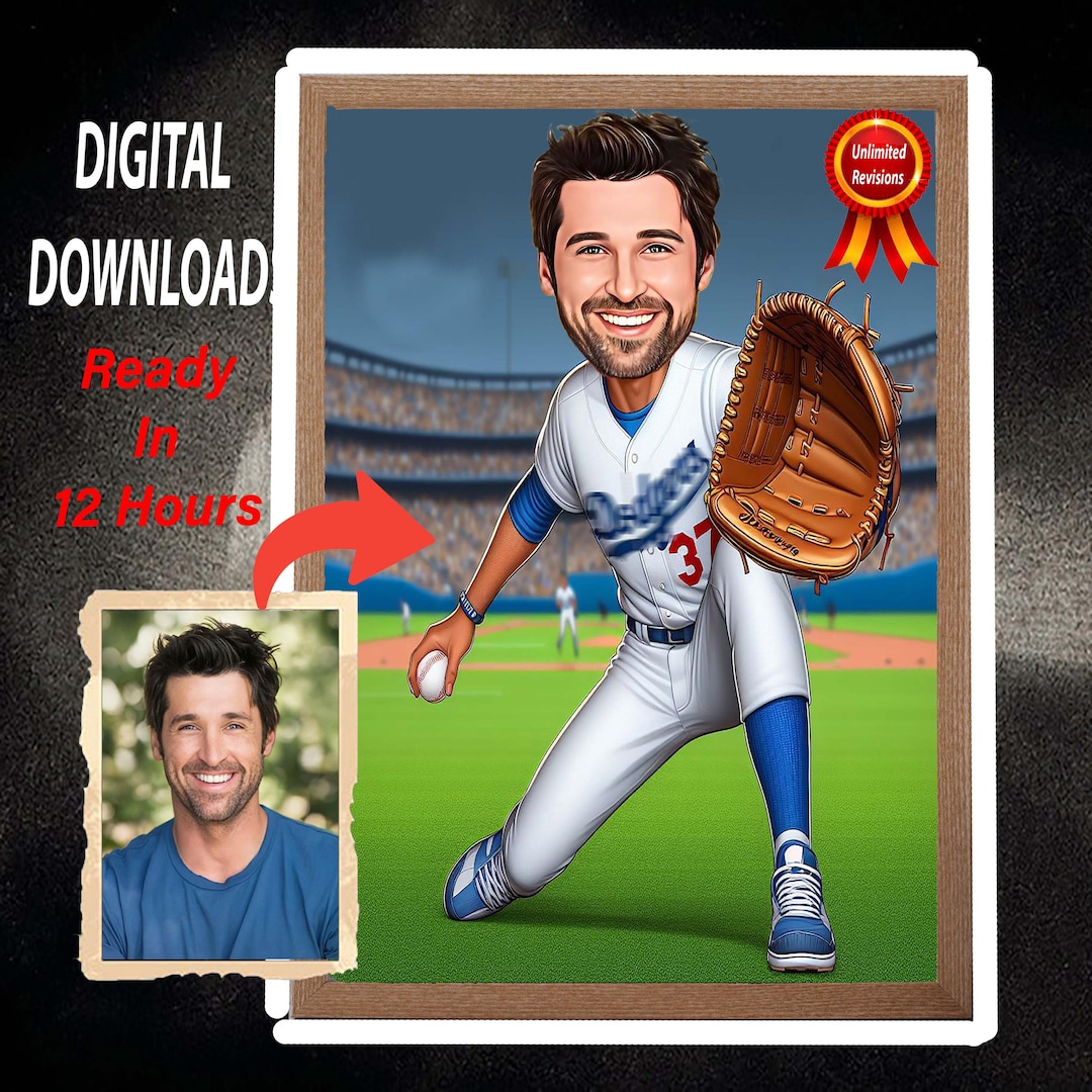 Los Angeles Dodgers Cartoon Portrait: Custom Baseball Caricature ...
