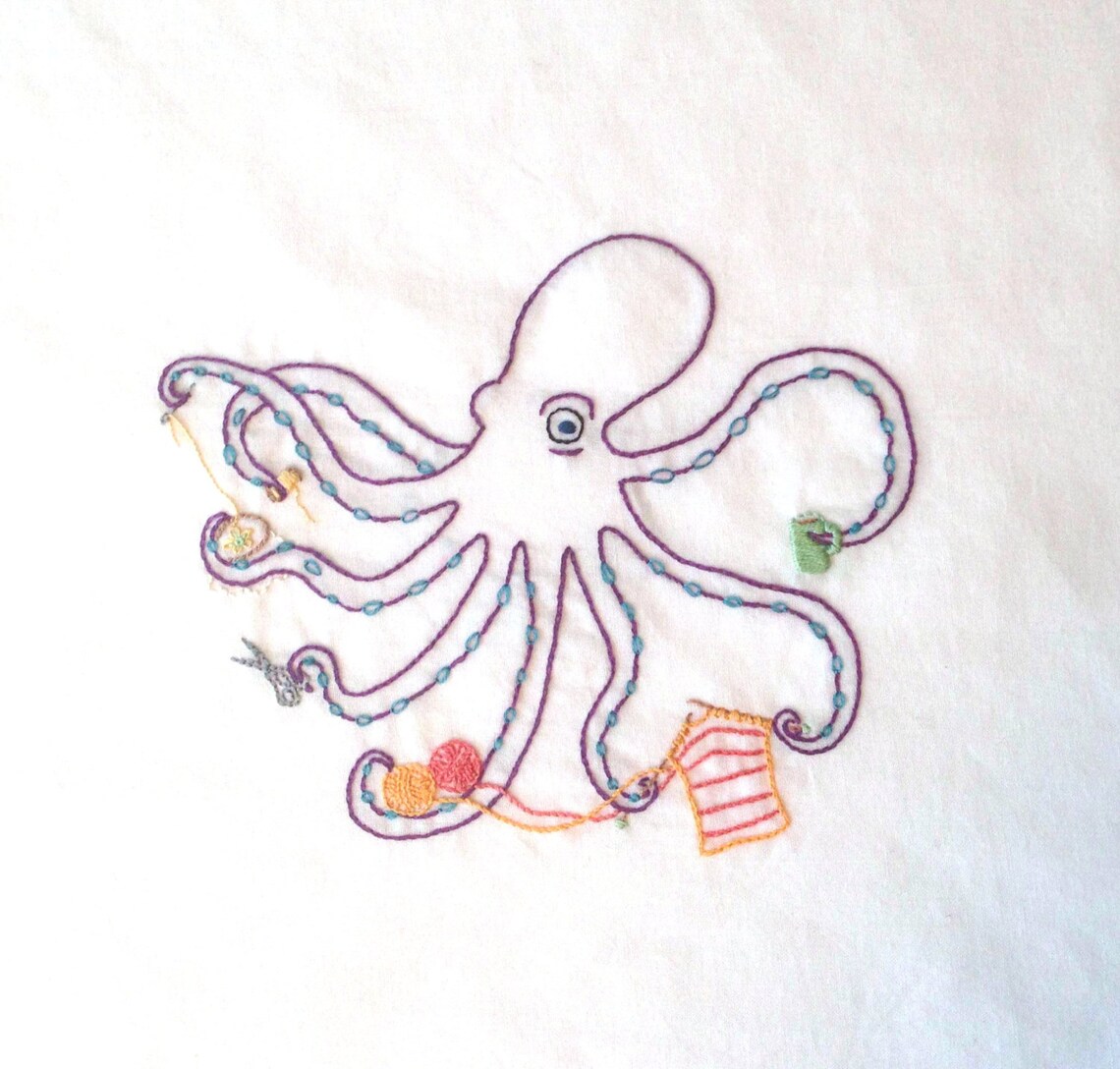 Crafty Octopus Hand Embroidery Pattern PDF Stitching Instructions ...