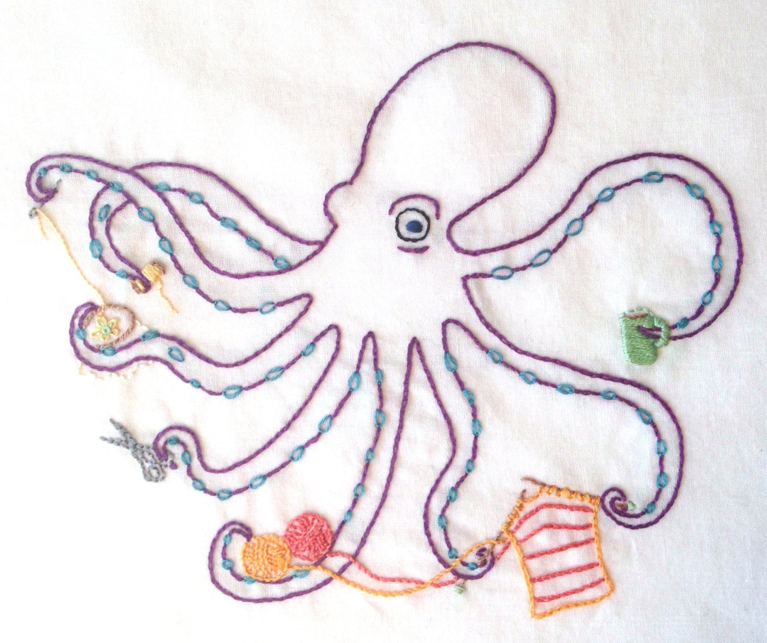 Crafty Octopus Hand Embroidery Pattern PDF Stitching Instructions ...