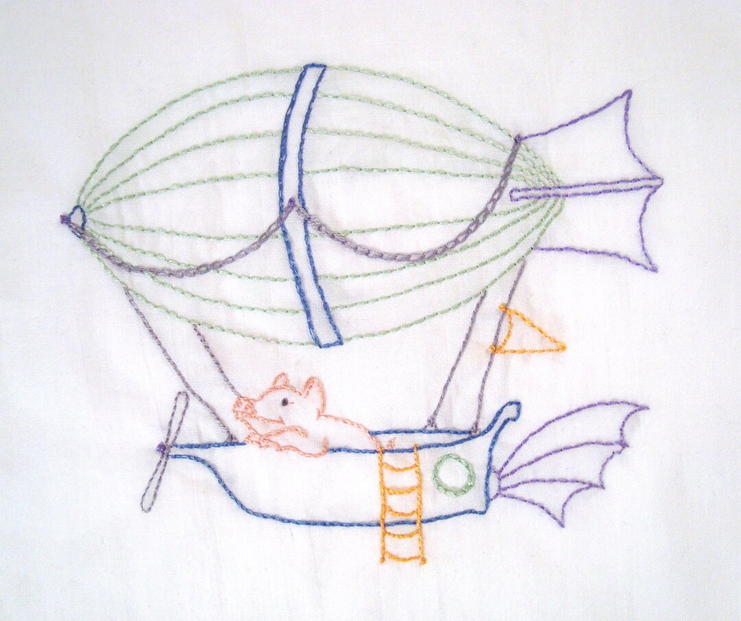 Flying Pig in Zeppelin Airship Hand Embroidery Pattern PDF - Stitching ...